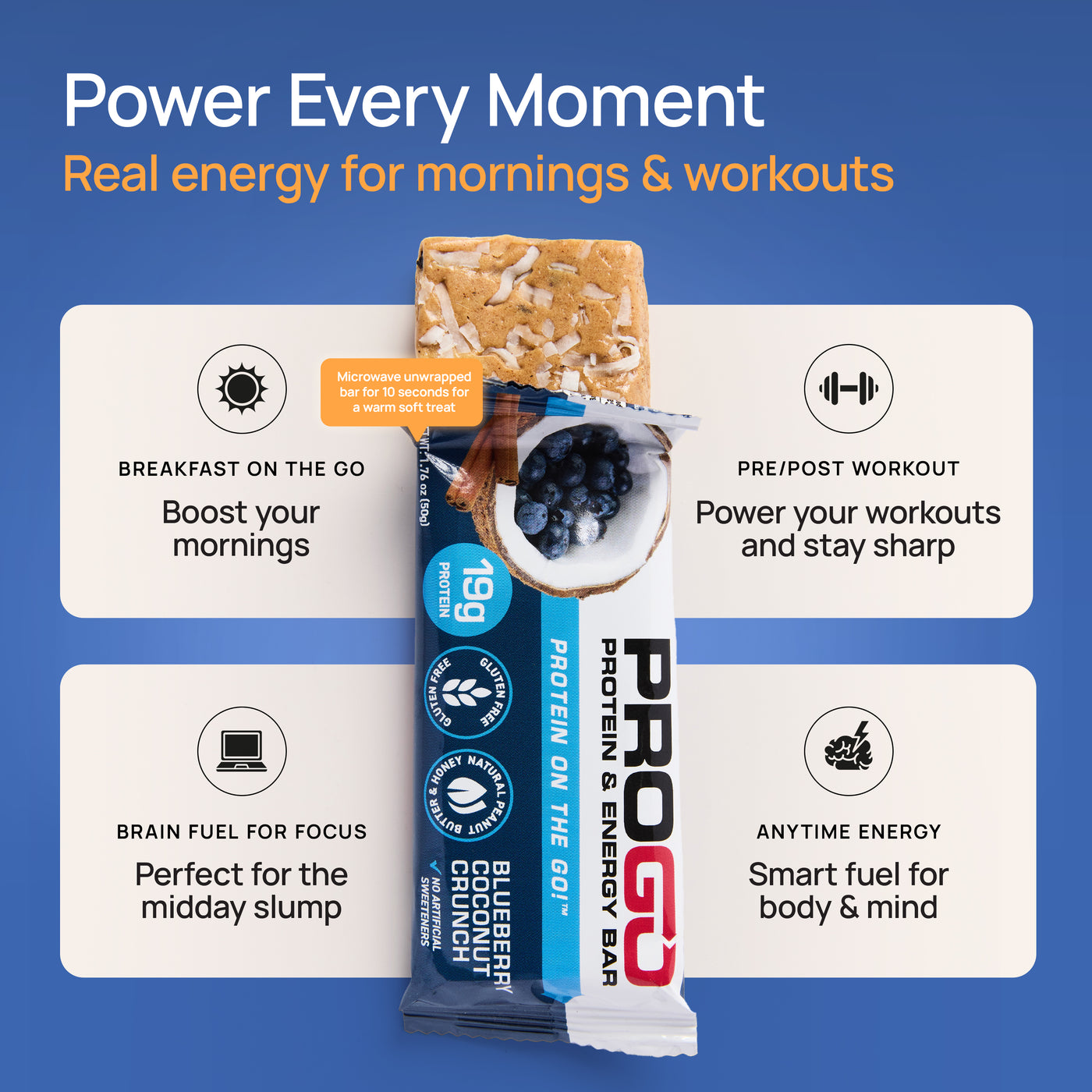 ProGo Protein Bars (Blueberry Coconut Crunch) | 19g of 95% Pure Protein ...